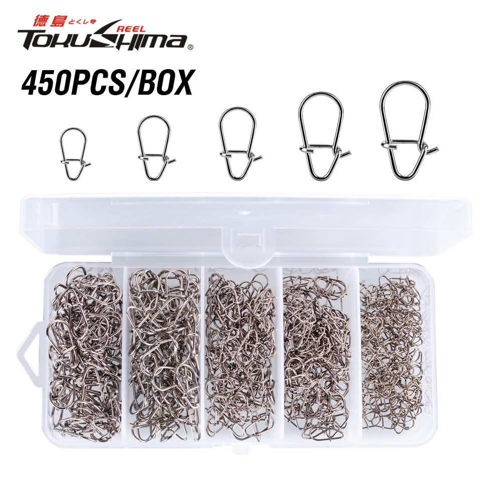 450Pcs/Boxed Fishing Lure Connector 10-39.6Kg High Strength Fishing Hook Snap Lock Clip ...