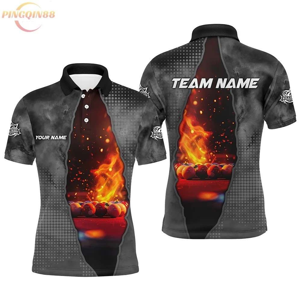 Custom Grey Billiard Balls Fire 3D Printed Men Polo & Quarter-Zip ...
