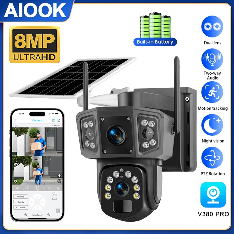 AIOOK 4G Solar Camera HD 8MP 4K WiFi Camera Outdoor Waterproof IP CCTV Night Vision Two-Way ...