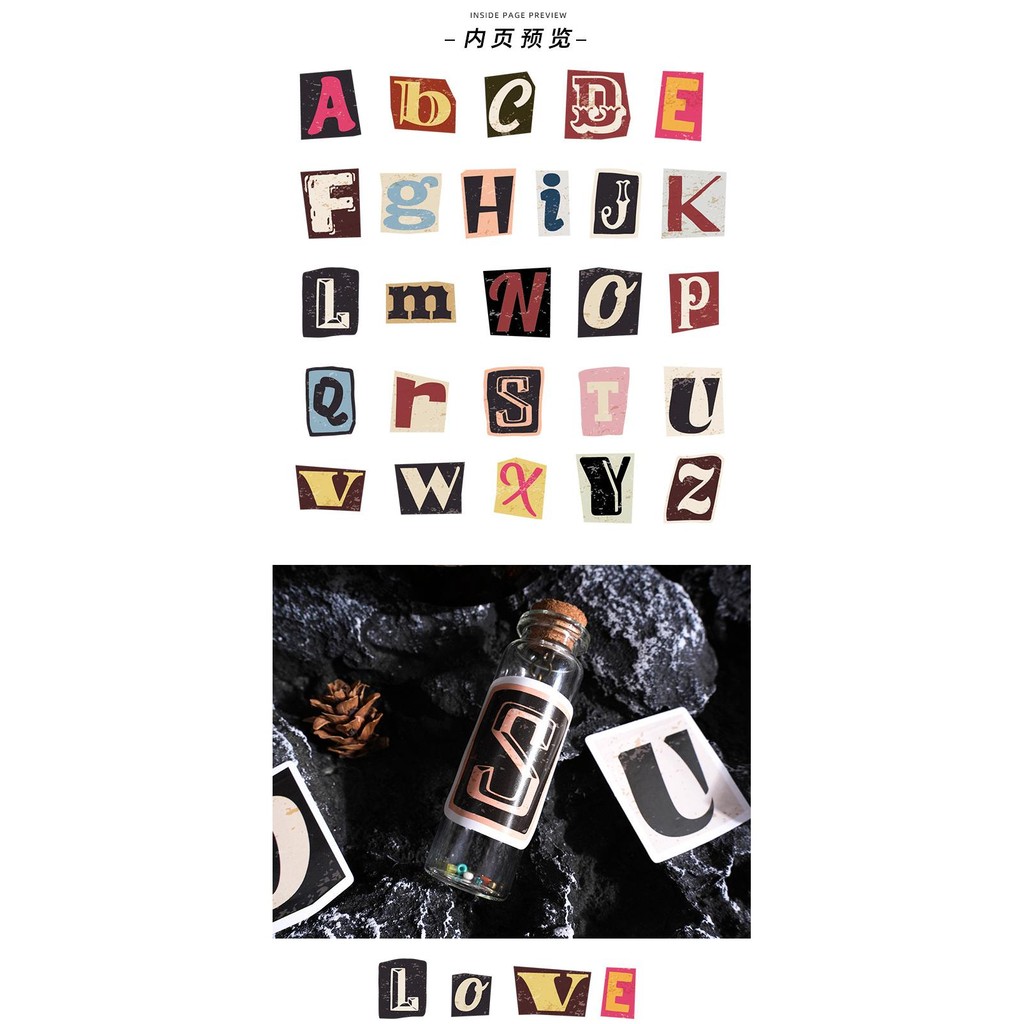 45pcs/box Alphabet Journal Scrapbooking Stickers, Fancy Design Patterns ...
