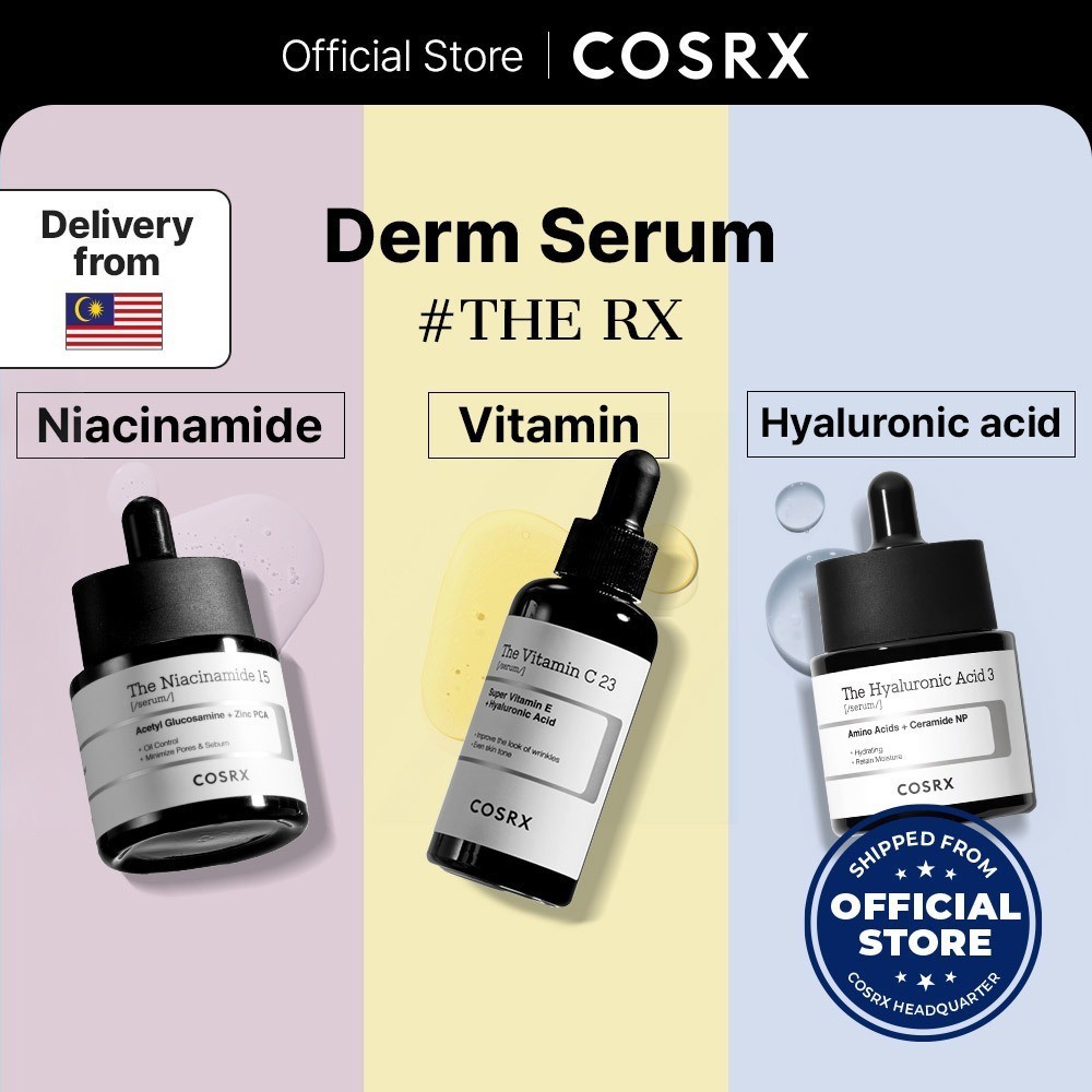 [COSRX] The RX Derm serums, The Niacinamide 15 20ml, The Vitamin C 23 20g, The Hyaluronic 3 20ml ...