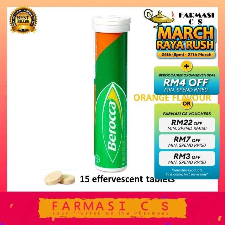 Berocca 15 Effervescent Tablets Orange Flavour EXP:02/2028 [ Multivitamin Vitamin C 500mg B ...