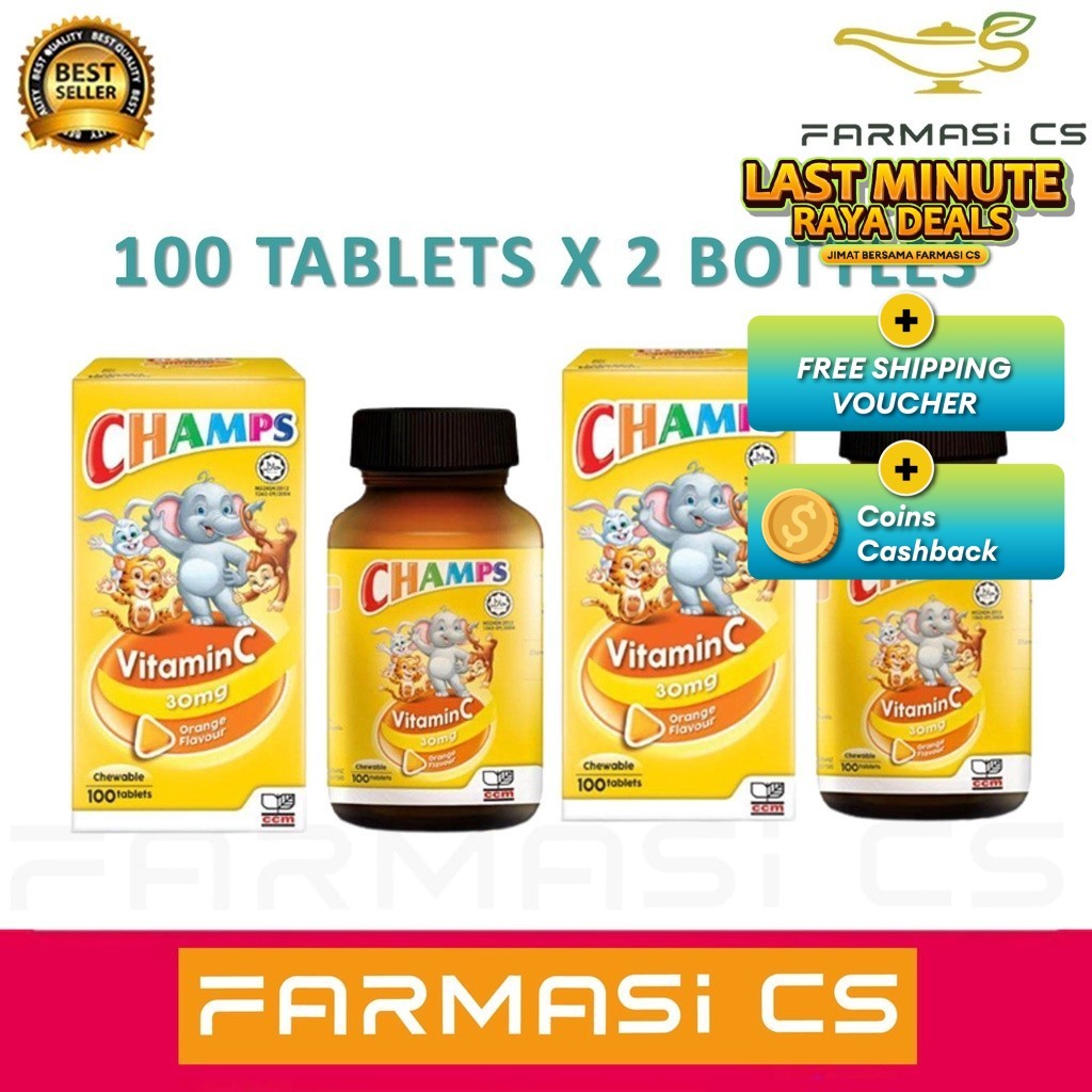 CHAMPS Vitamin C 30mg Orange Flavour 100s x 2 (TWIN) EXP:01/2026 ...
