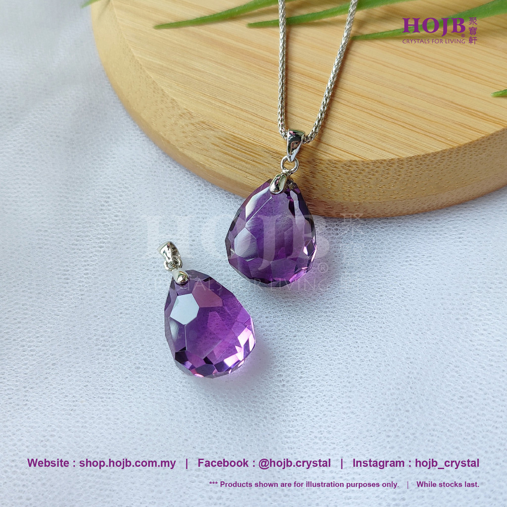 HOJB Natural Brazilian Amethyst 5A Faceted Cut S925 Pendant 21-22mm 聚寶軒天然巴西紫水晶5A原石切面S925银吊坠21 ...
