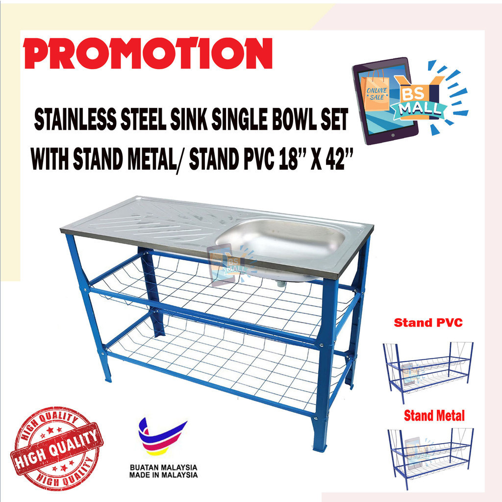 BS MALL 18" x 42" Kitchen Stainless Steel Sink With Sink Stand Metal or ...