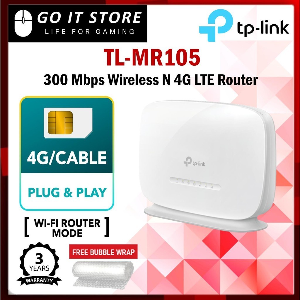 TP-Link Wireless TL-MR105 N300 4G LTE Router Sim Card Modem Wi-Fi ...