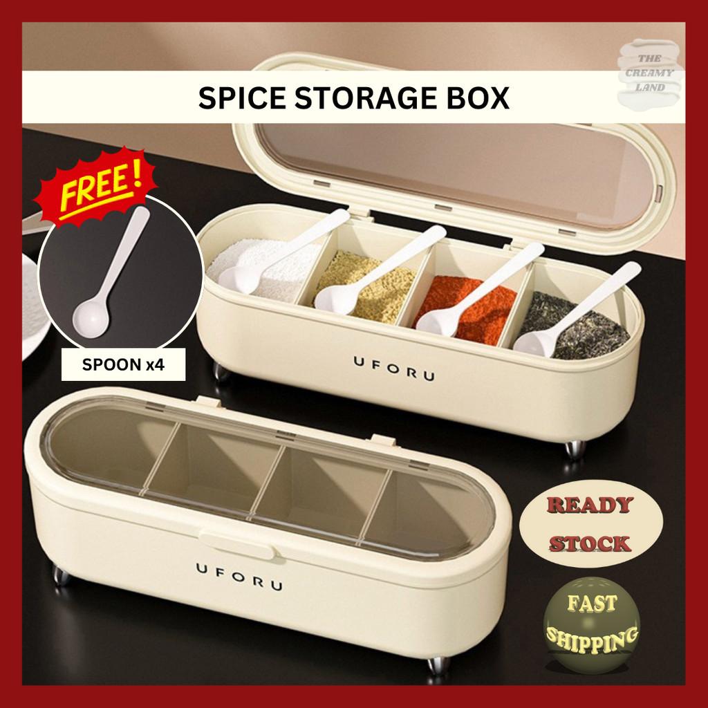 Food Grade 4in1 Compartment Spice Storage Box Set Seasoning Bottle ...