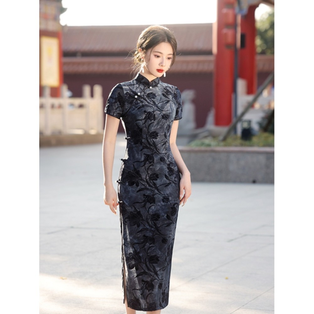 Improved Cheongsam Old Shanghai Tie-Dye Black Young Style 2024 Spring ...