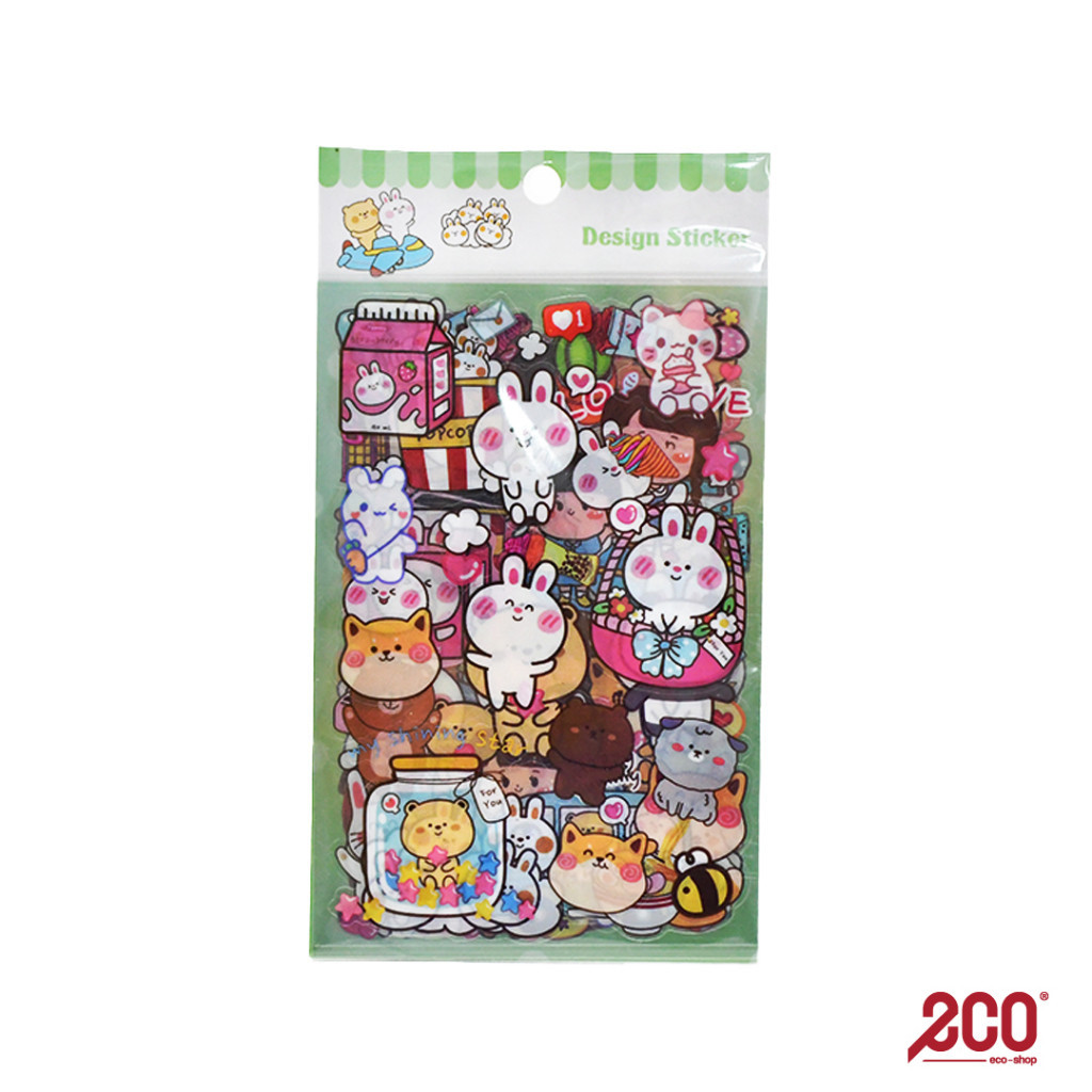 Kreati Cute Bear Rabbit PET Design Sticker 15cm x 10cm (8sheets/pack ...