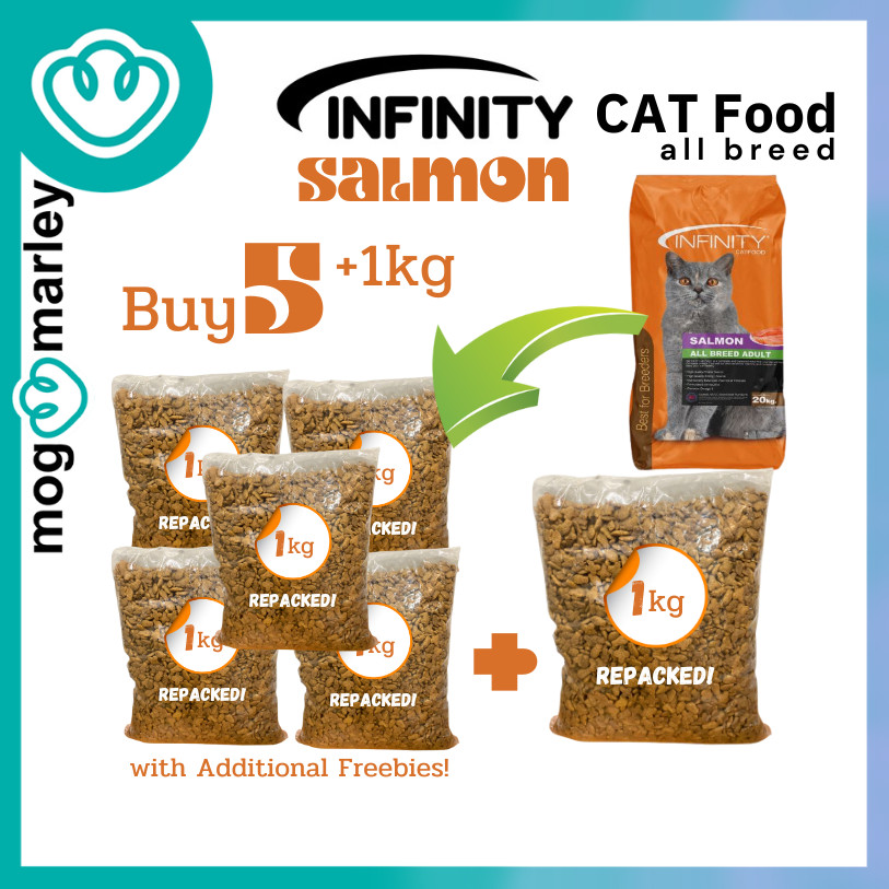 Buy5+1 Infinity Cat Dry Food Salmon Flavor for All Breeds 1kg - mog and ...