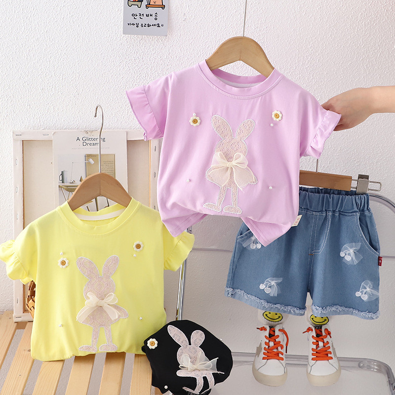 Girls Short-Sleeved Suit 2024 New Style Summer Baby Girl Thin Style ...
