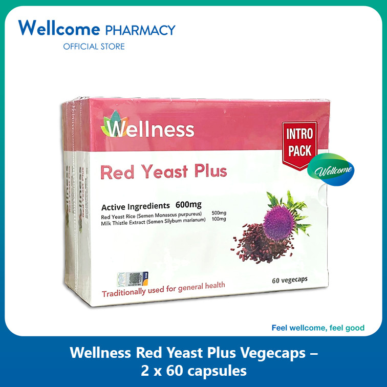 Wellness Red Yeast Plus Vegetable Capsules with Red Yeast Rice & Milk ...