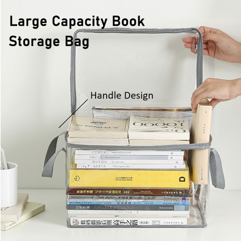 Large Book Storage Bag with Zipper Handle Transparent PVC Book Comic ...