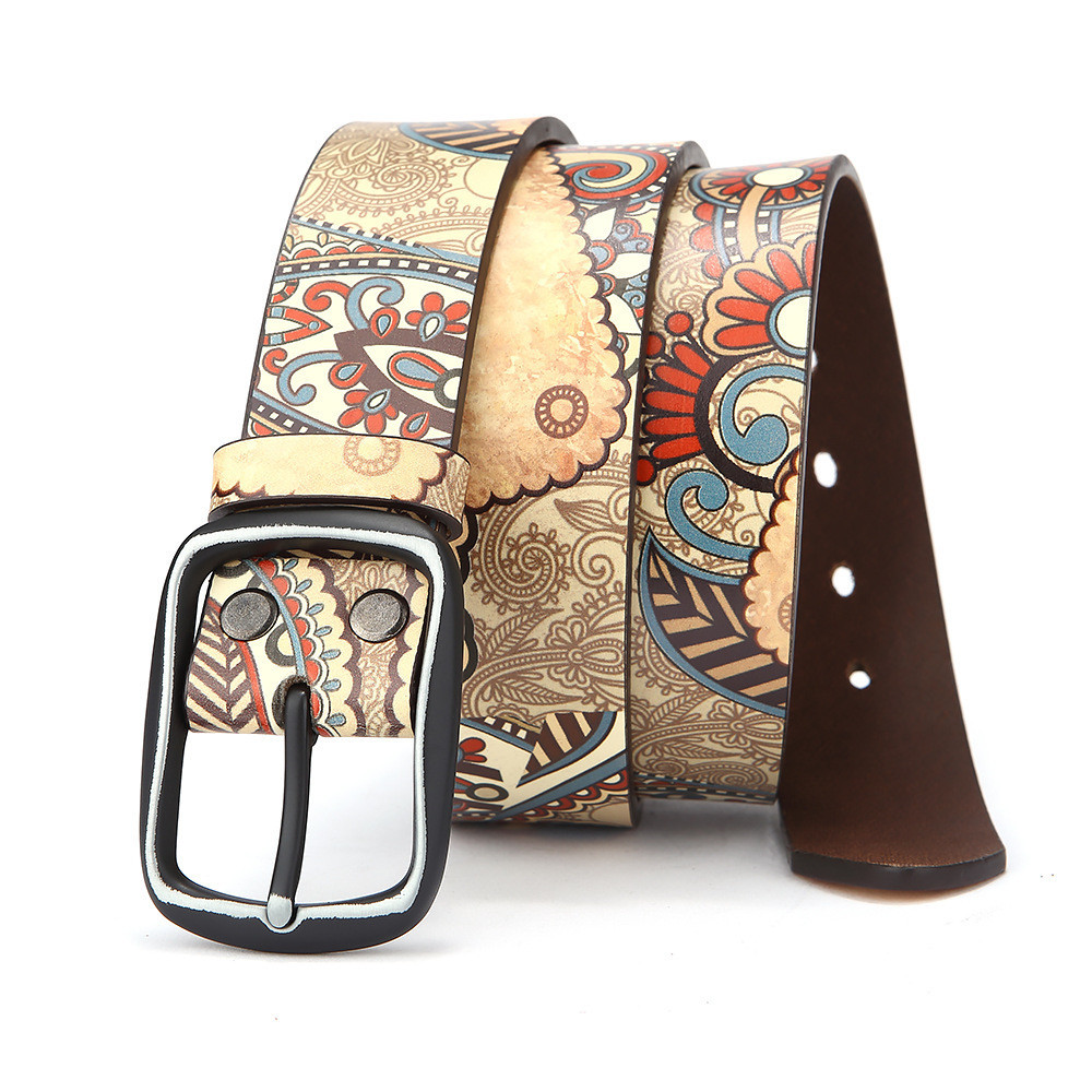 Ethnic Style Graffiti Belt Genuine Leather Pure Cowhide Unique Printed ...