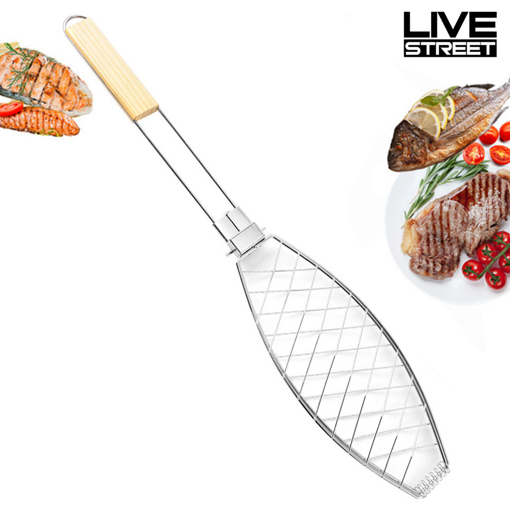 Livestreet Fish Grill Basket with Anti-scalding Handle Lockable Grate ...