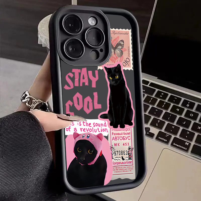 Cartoon Cool Black Cat Case For Samsung S24 S23 Ultra S23 FE S22 S21 ...