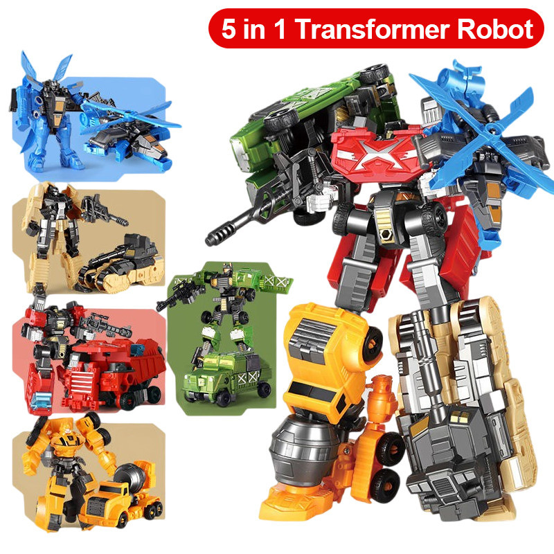 5 in 1 Transformers Toy Robot Boy Fighting Mecha Assembled Model Tank ...