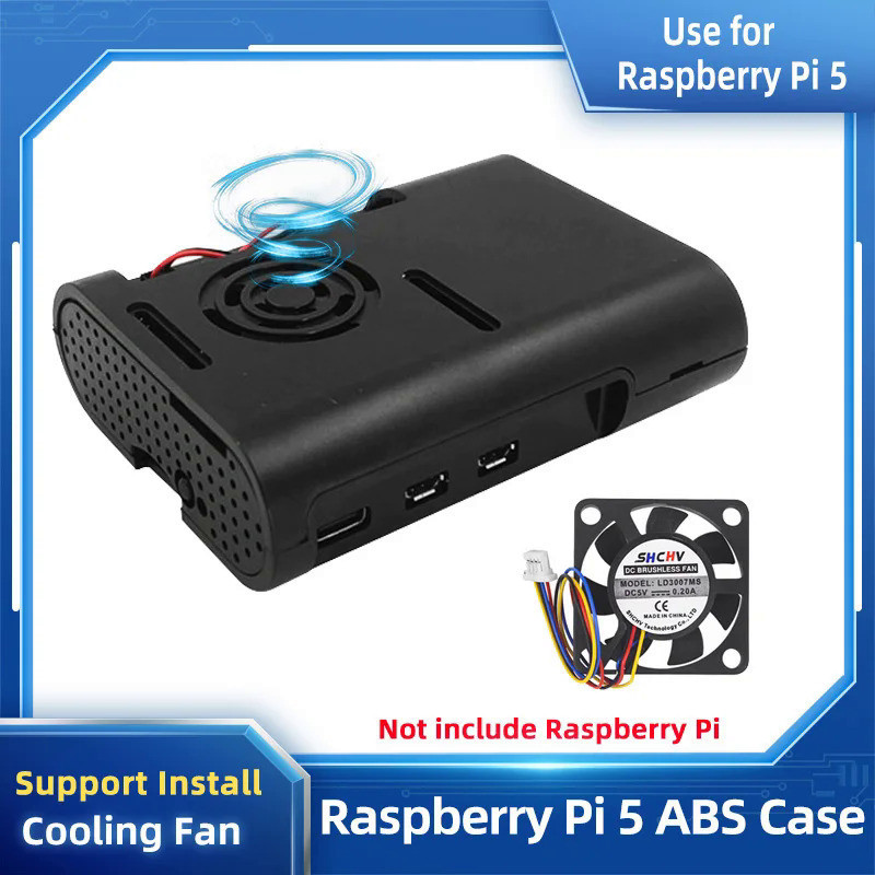 Raspberry Pi 5 ABS Case Plastic Shell Optional Aluminum Heatsink Speed Adjustable PWN Cooling ...