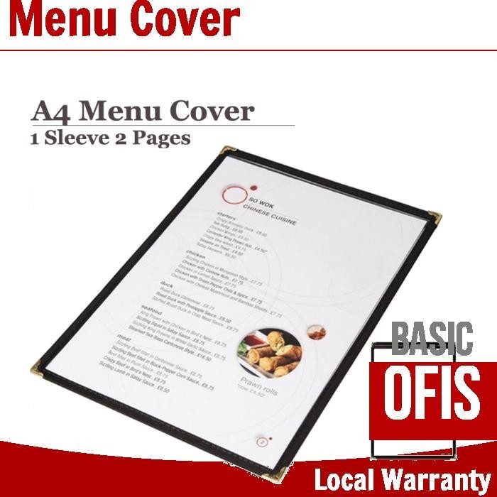 A4 Restaurant Transparent Menu Cover 1 Sleeve Pocket Sheet 2 Pages ...