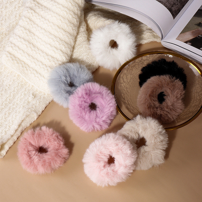 Colorful Fluffy Hair Tie Korean Style HairBand Seamless Elastic Hair ...