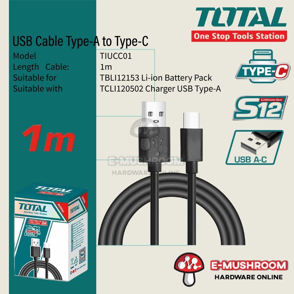 Total USB Cable Type-A to Type-C For TCLI120502 Charger & TBLI12153 Li ...