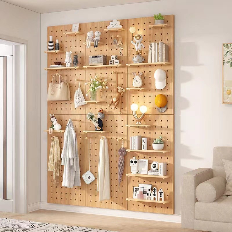 Solid Wood Pegboard Shelf Hole Board Wall Organizer Rack Wall Mounted ...