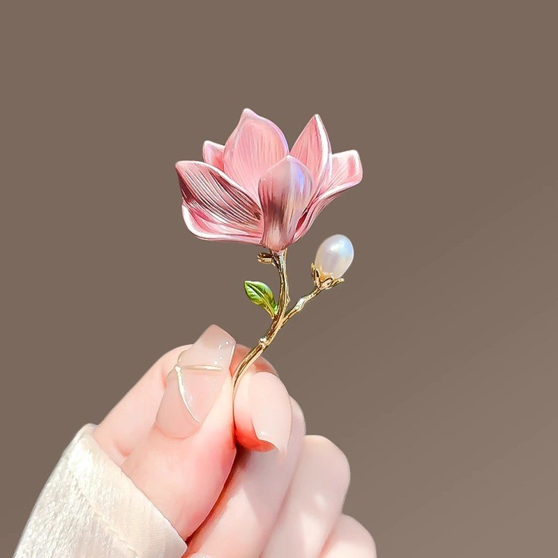 Brooch Magnolia Flower Pearl Lapel Pin Clothes Jewelry Accessories Pins ...