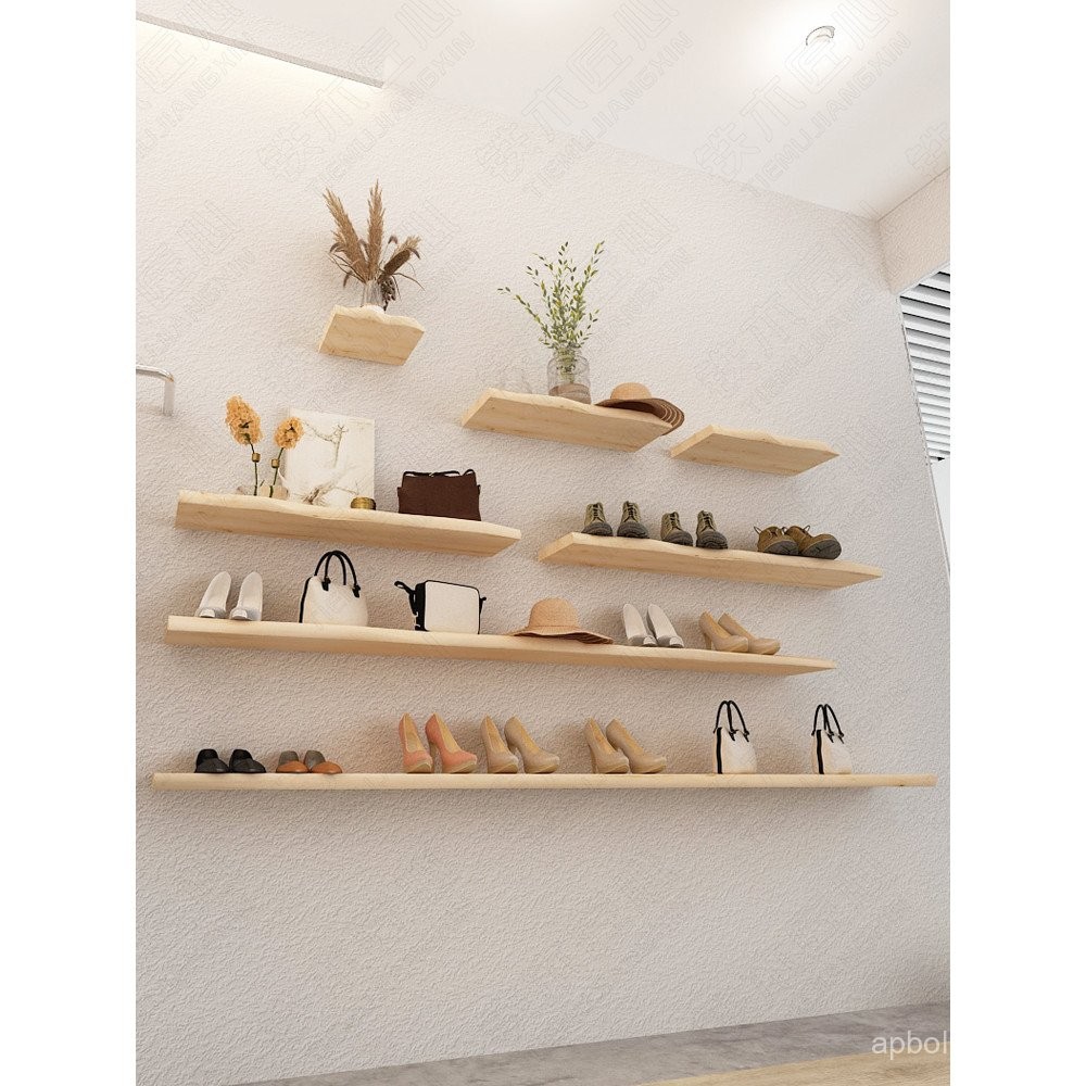 Rak Dinding Papan Tunggal Rak Kayu Pepejal Kedai Pakaian Seni Kedai ...