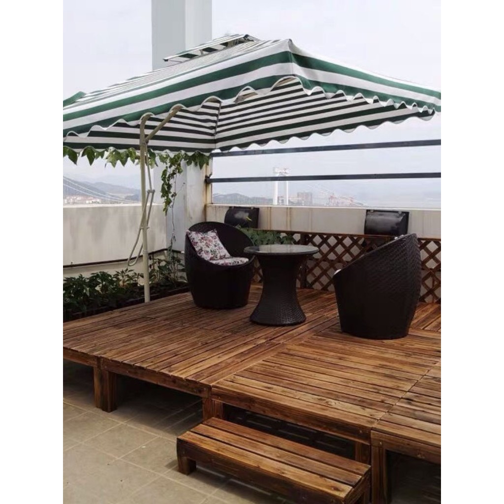 Lantai kayu solid anti-raput luar, bumbung berkarbonat, teres taman ...