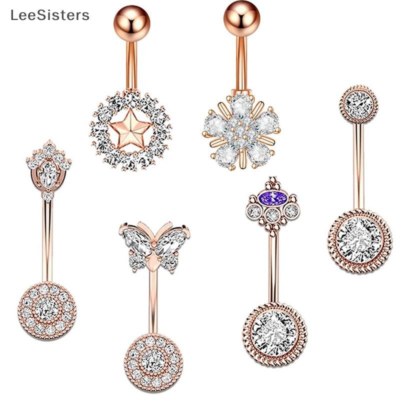 LeeSisters Stainless Steel Butterfly Flower Belly Button Rings Drop Zircon Sexy Belly Ring Navel ...
