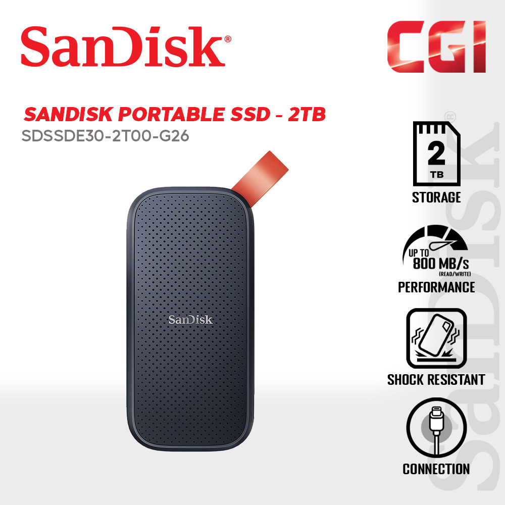 Sandisk 2TB 800MB/s USB 3.2 Portable SSD - Black (SDSSDE30-2T00-G26) | Shopee Malaysia
