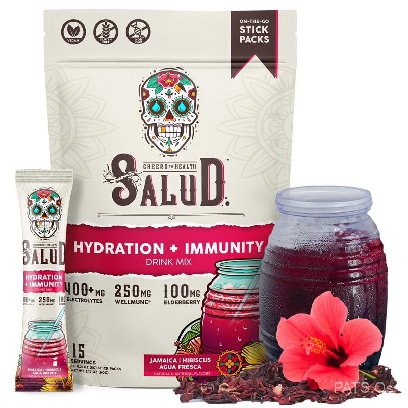 Salud 2-in-1 Hydration Packets + Immunity Electrolytes Powder, Hibiscus ...