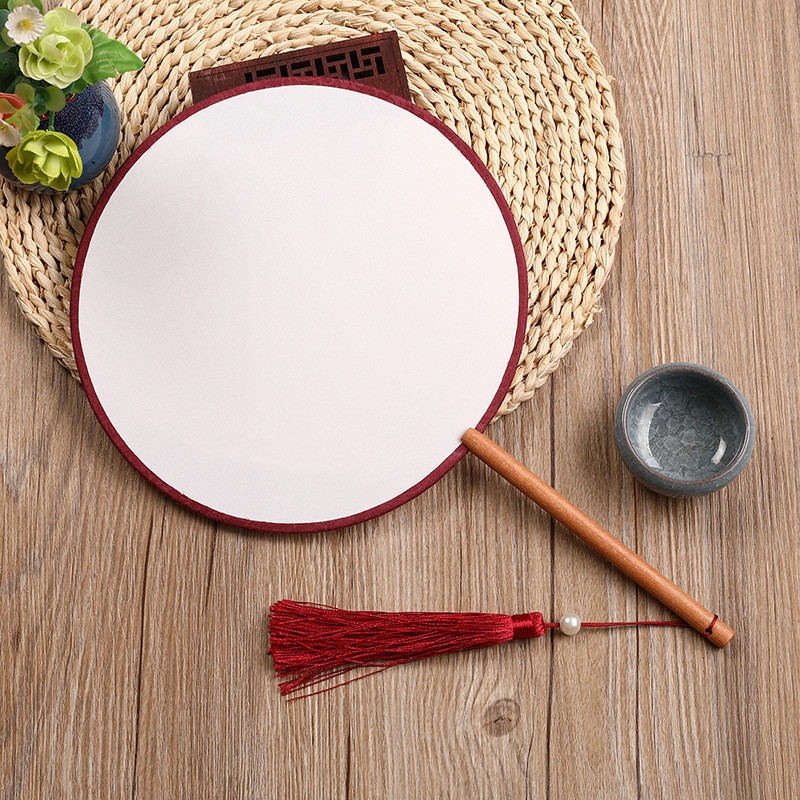 Silk Blank Round Group Fan DIY Handmade Hand Fan With Tassel For Women ...
