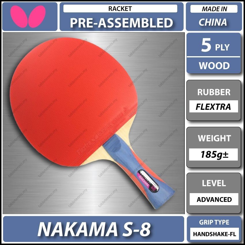Butterlfy Nakama S-8 Pre-Assembled Table Tennis Racket Ready Made with ...