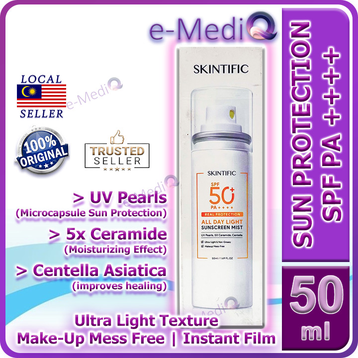 SKINTIFIC All Day Light Sunscreen Mist SPF50 PA++++ Whitening Sunblock Spray Anti UV Face Body ...