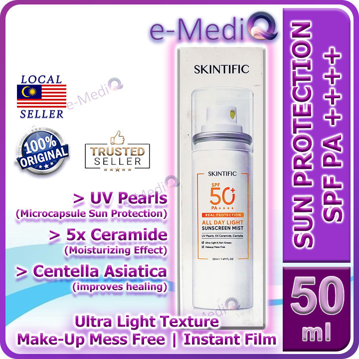 SKINTIFIC All Day Light Sunscreen Mist SPF50 PA++++ Whitening Sunblock Spray Anti UV Face Body ...