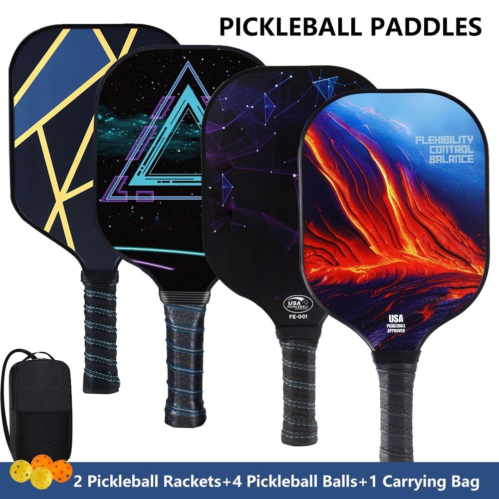 Pickleball Fiber Glass Paddle Beginner Set Includes 2 Paddles, 2 Indoor ...