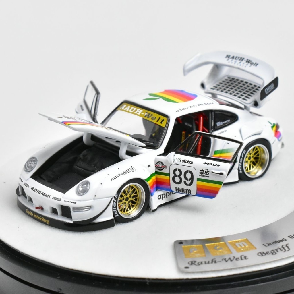 PGM 1/64 Porsche RWB 993 White Apple 89# Alloy Car Model Diecast Car ...