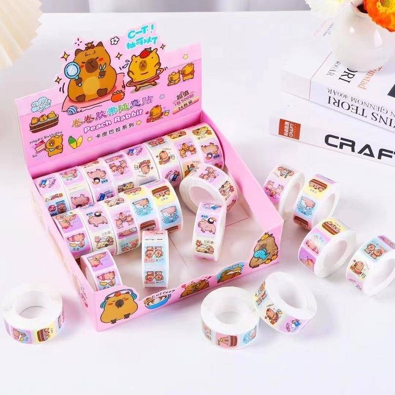 1Roll Capybara Cartoon sticker seal label paper roll packaging ...