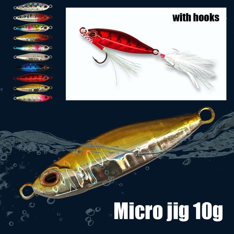 Anh J45 10g 4.3cm Micro Jig with Assist Hook and Feather Treble Hook for Light Jigging Fishing ...
