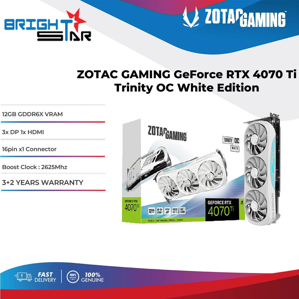 ZOTAC GAMING GeForce RTX 4070 Ti Trinity OC White Edition 12GB GDDR6X Graphics Card | Shopee ...