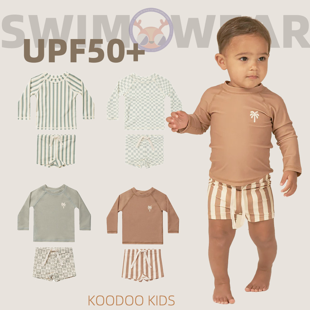 Boys Swimsuit 2-Piece Long-Sleeve Rash Guard Swim Trunks Set UPF 50 ...