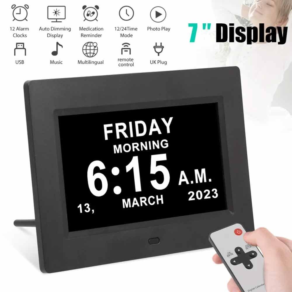Digital Alarm Clock Day Date Calender for Memory Loss Dementia Elderly ...