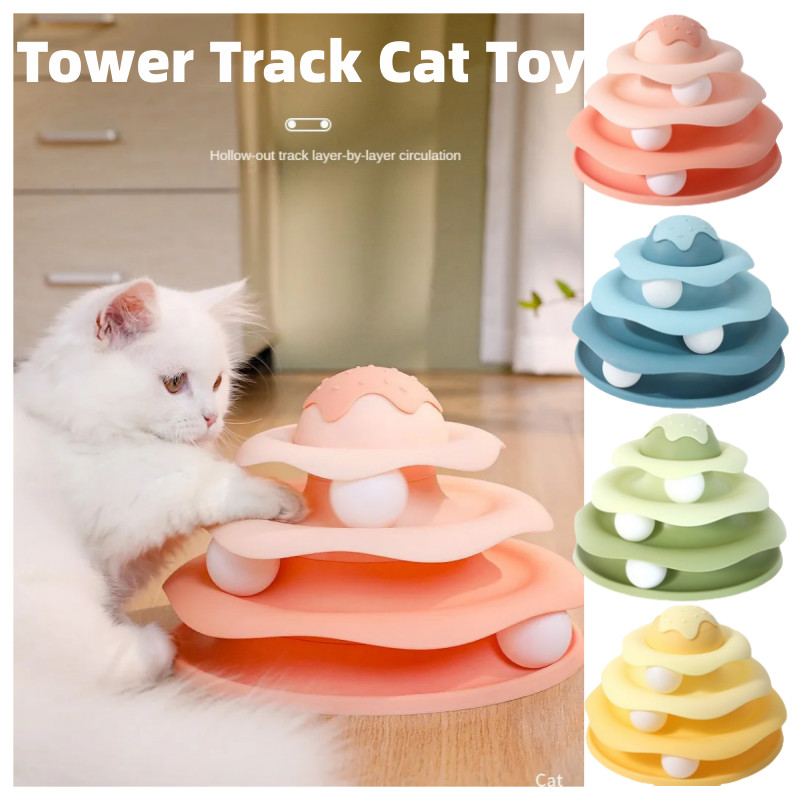 4 Levels Turntable Ball Cats Toy Tower Tracks Cat Interactive Toys Cat ...