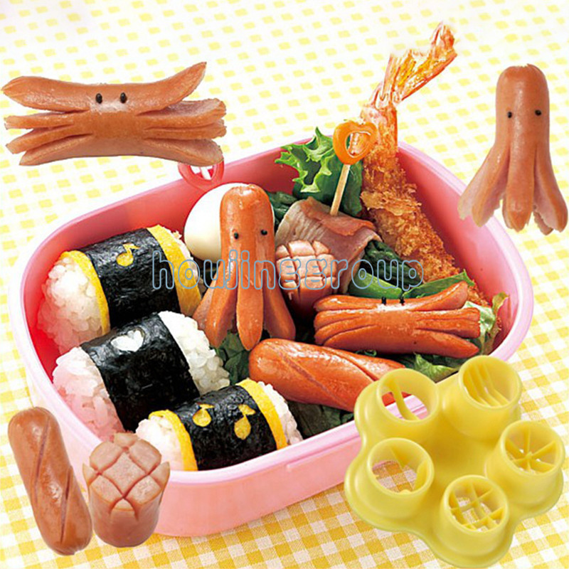 5 in 1 Sausage Hot Dog Cutter Set Flower Crab Octopus Style Ham Sausage ...