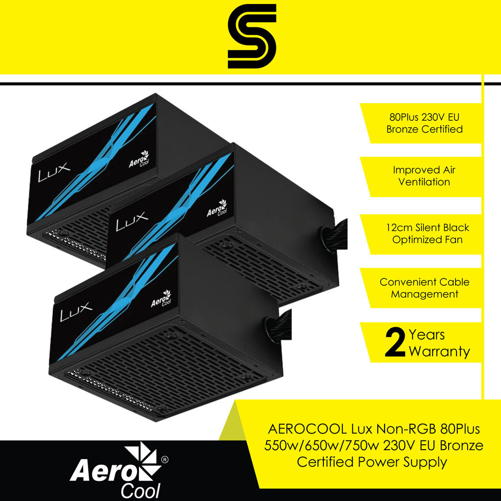 AEROCOOL Lux Non-RGB 80Plus 550w/650w/750w 230V EU Bronze Certified ...