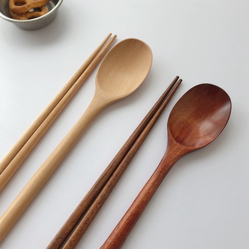 Simple Spoon & Chopstick Set Student Portable Wooden Tableware Home ...