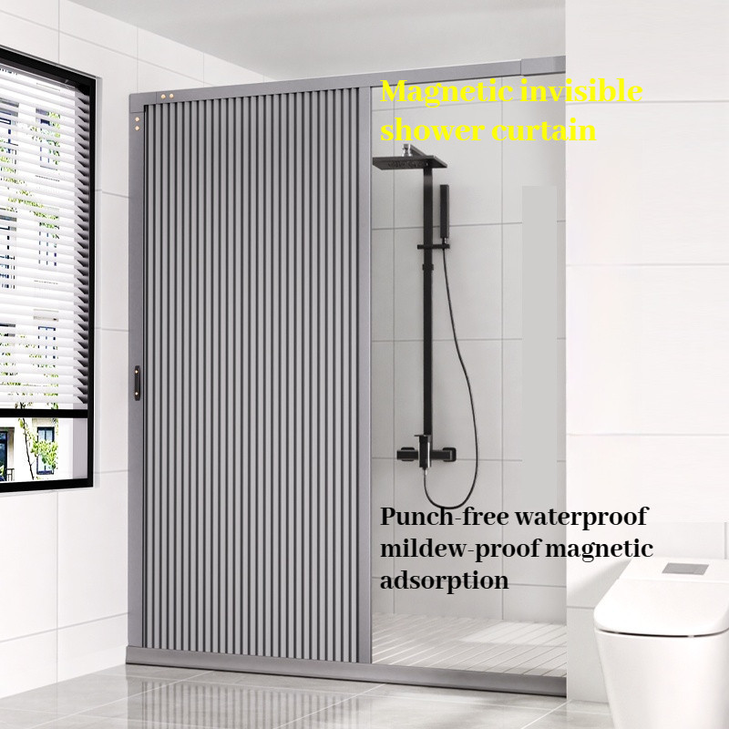 Magnetic bathroom invisible shower curtain without perforation folding ...