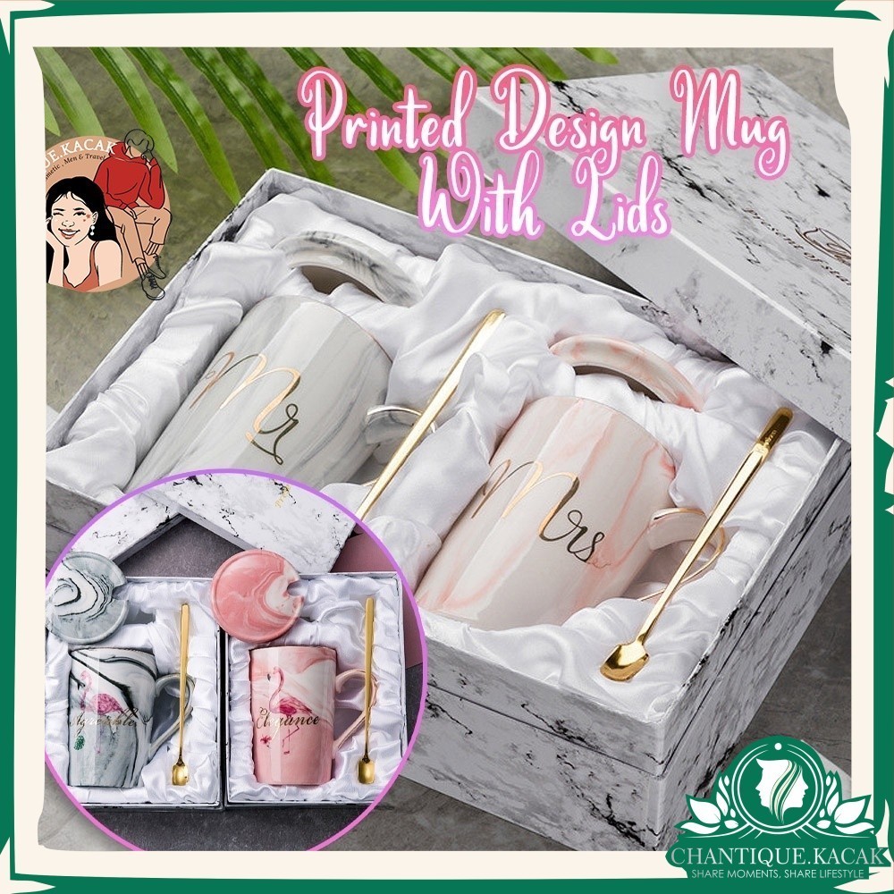 CK Ceramic Mug Printed Marble Set Couples Mr & Mrs Flamingo Coffee Cup ...