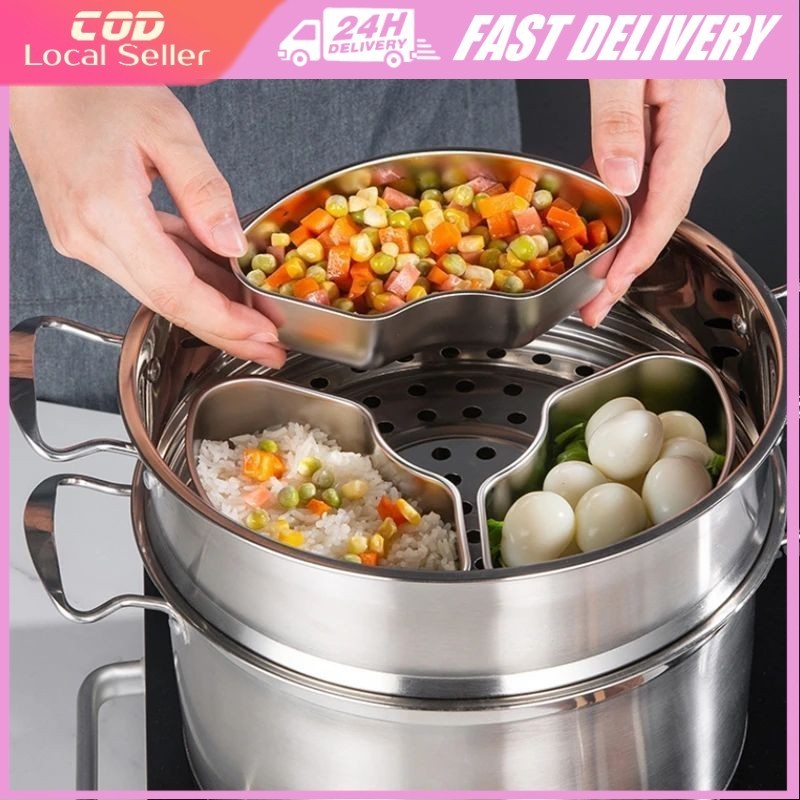 3pcs 304 Stainless Steel Fan-shaped Steamer Box Bowl Steamer Household ...